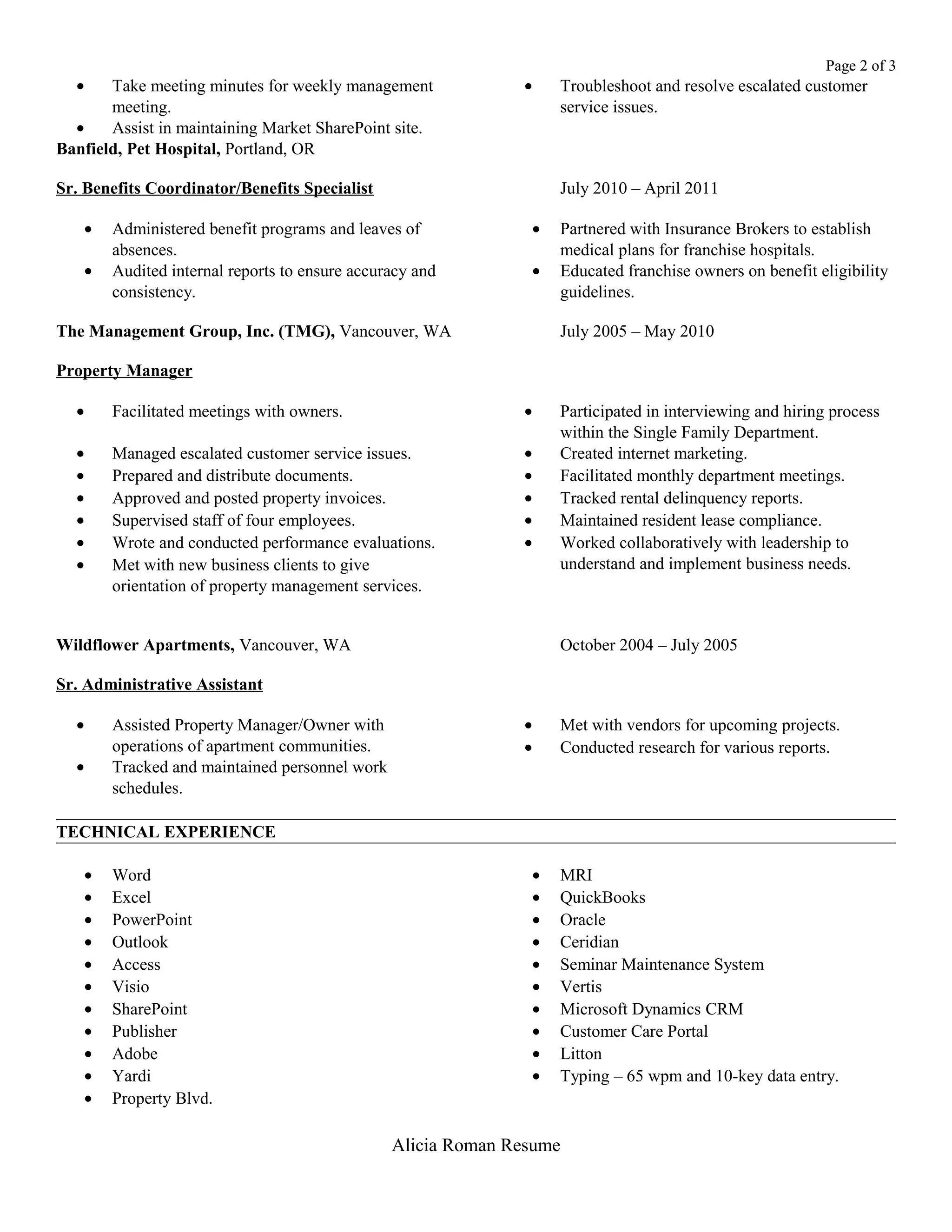 Alicia Roman Resume | DOC | Office Property | Real Estate