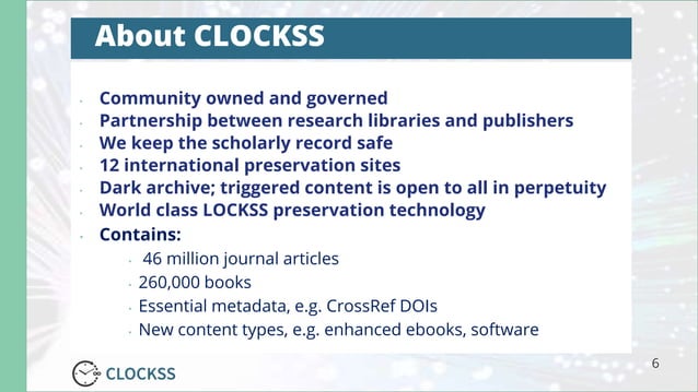 Alicia Wise - About CLOCKSS | PPTX