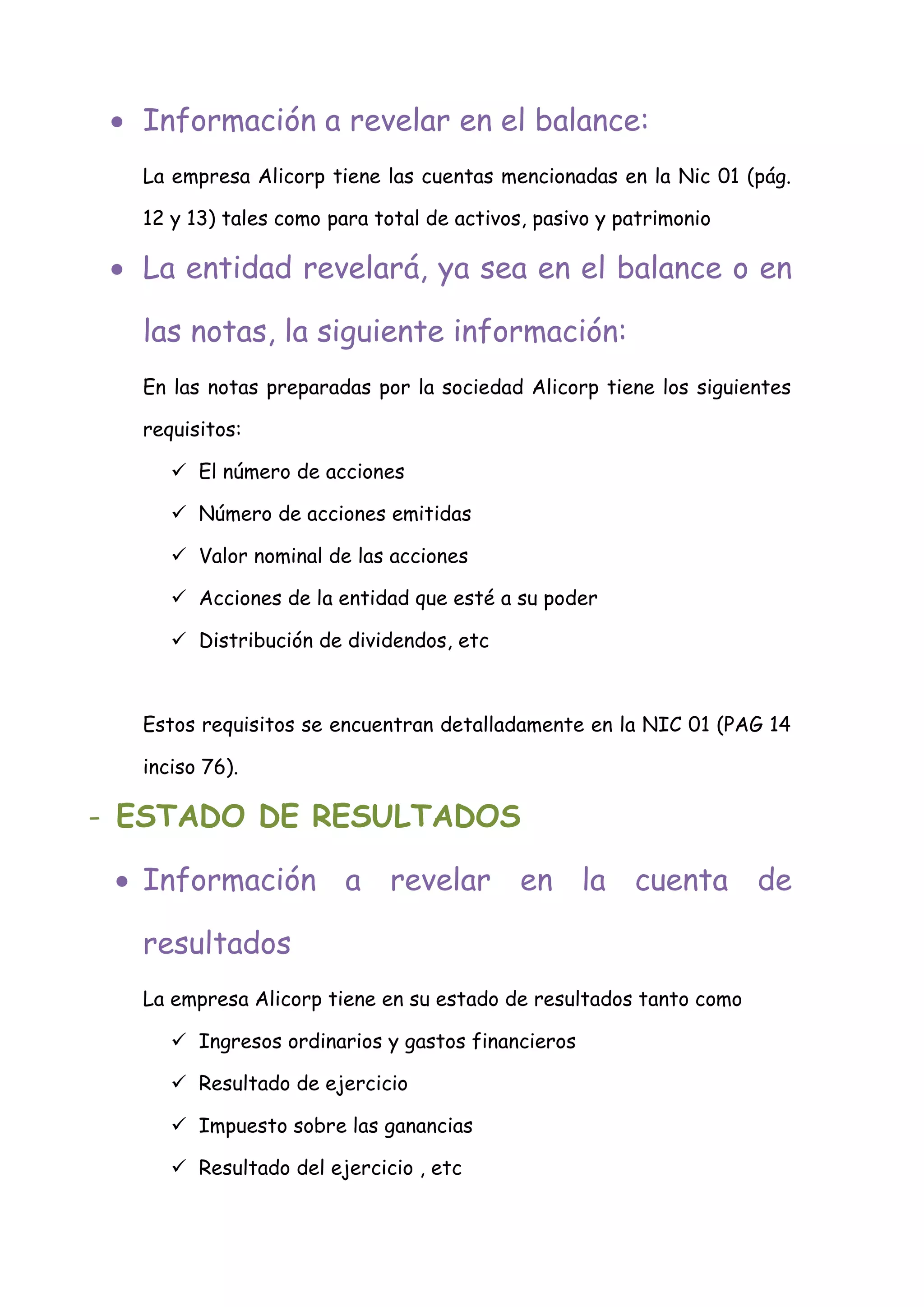 APLICACIÓN DE LA NIC 01 Y MARCO CONCEPTUAL - CASO ALICORP | PDF