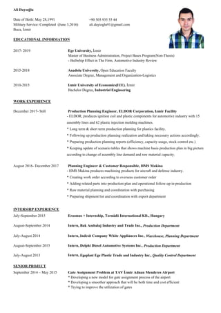 Ali Dayioglu Resume | PDF