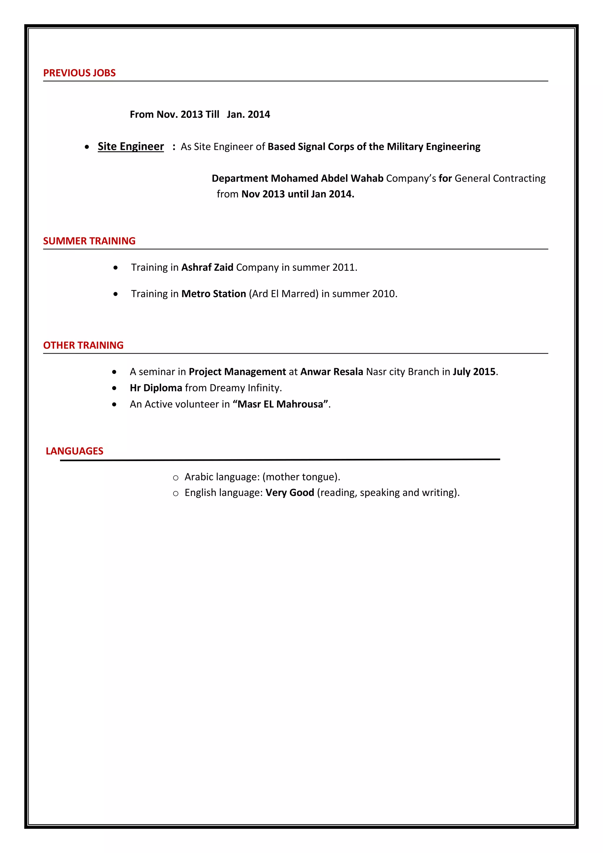 Ali elsharkawy - CV - Cost Control | PDF