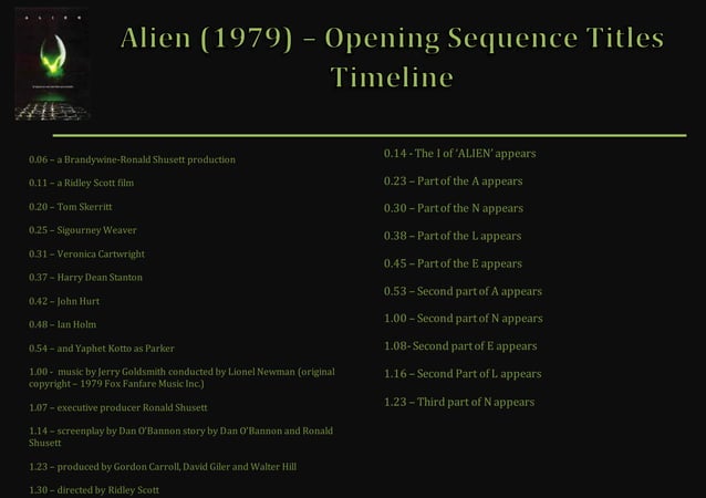 Alien (1979) - Opening Sequence Titles Sequence | DOCX | Soundtracks ...
