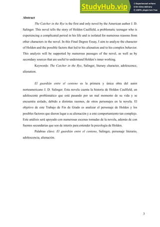 Alienation And Complexity Analyzing Holden Caulfield In Salinger S The ...