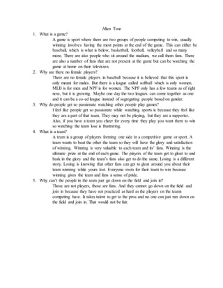 Alien Tour | DOCX | Baseball | Sports