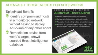 AlienVault Threat Alerts in Spiceworks | PPTX | Technology & Computing