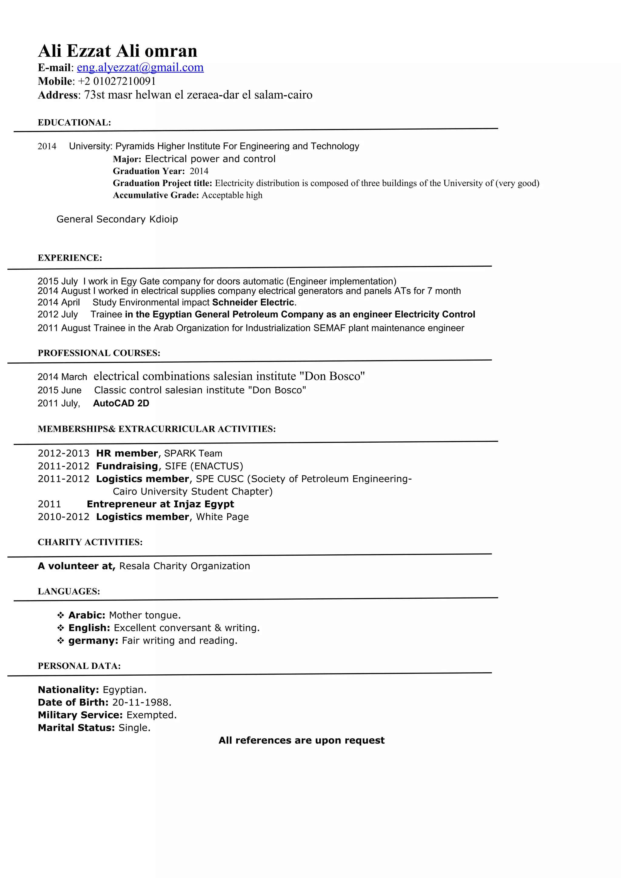 Ali ezzat cv | PDF