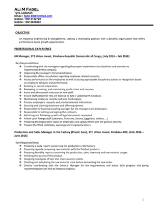 Ali M Fadel CV | PDF | Manufacturing Industry | Industries