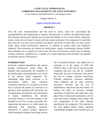A life cycle approach to corrosion management and asset integrity | PDF | Chemistry | Science