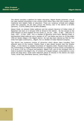 Uttar Pradesh District Factbook- Aligarh District | PDF