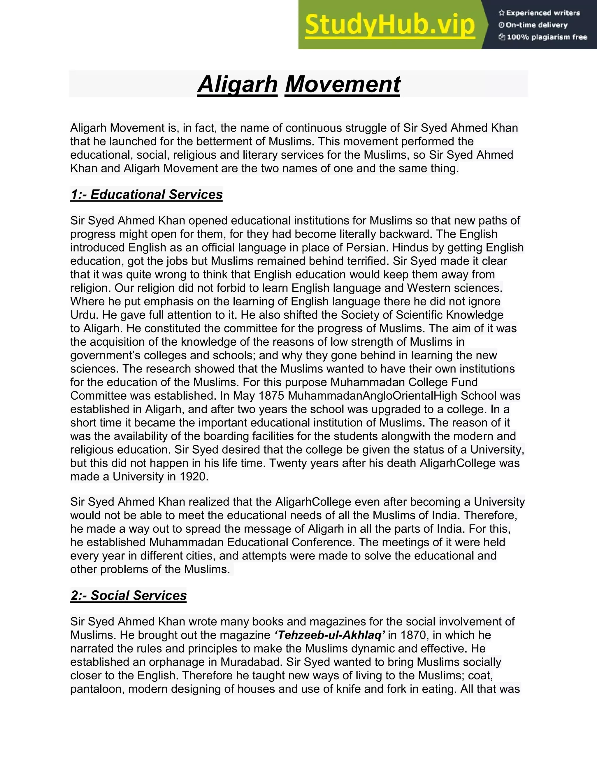 Aligarh Movement | PDF