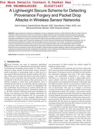 A lightweight secure scheme for detecting provenance forgery and packet drop attacks | PDF