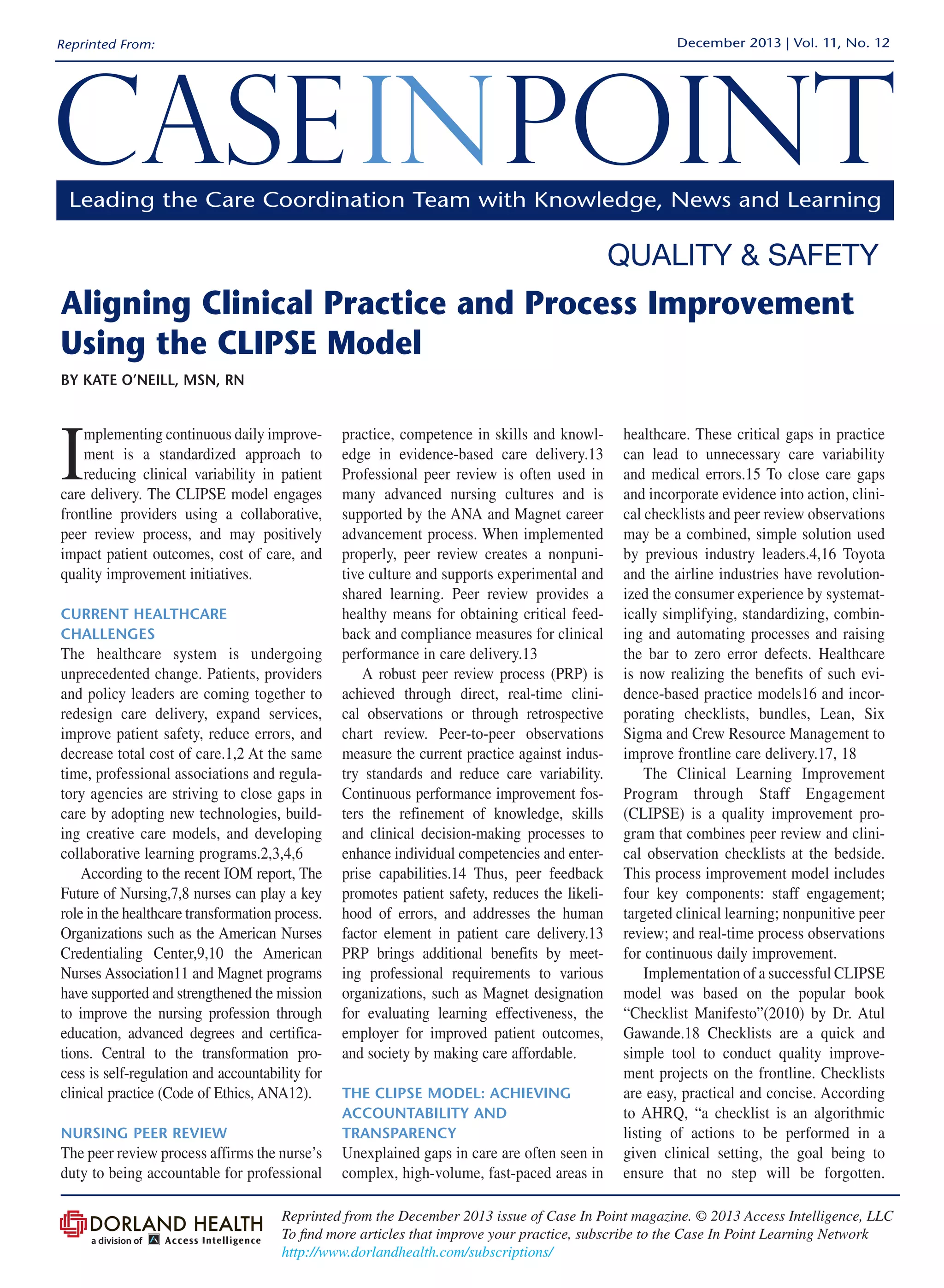 Aligning Clinical Practice and Process Improvement for Patient Safety ... Aligning Clinical Practice and Process Improvement for Patient Safety ...