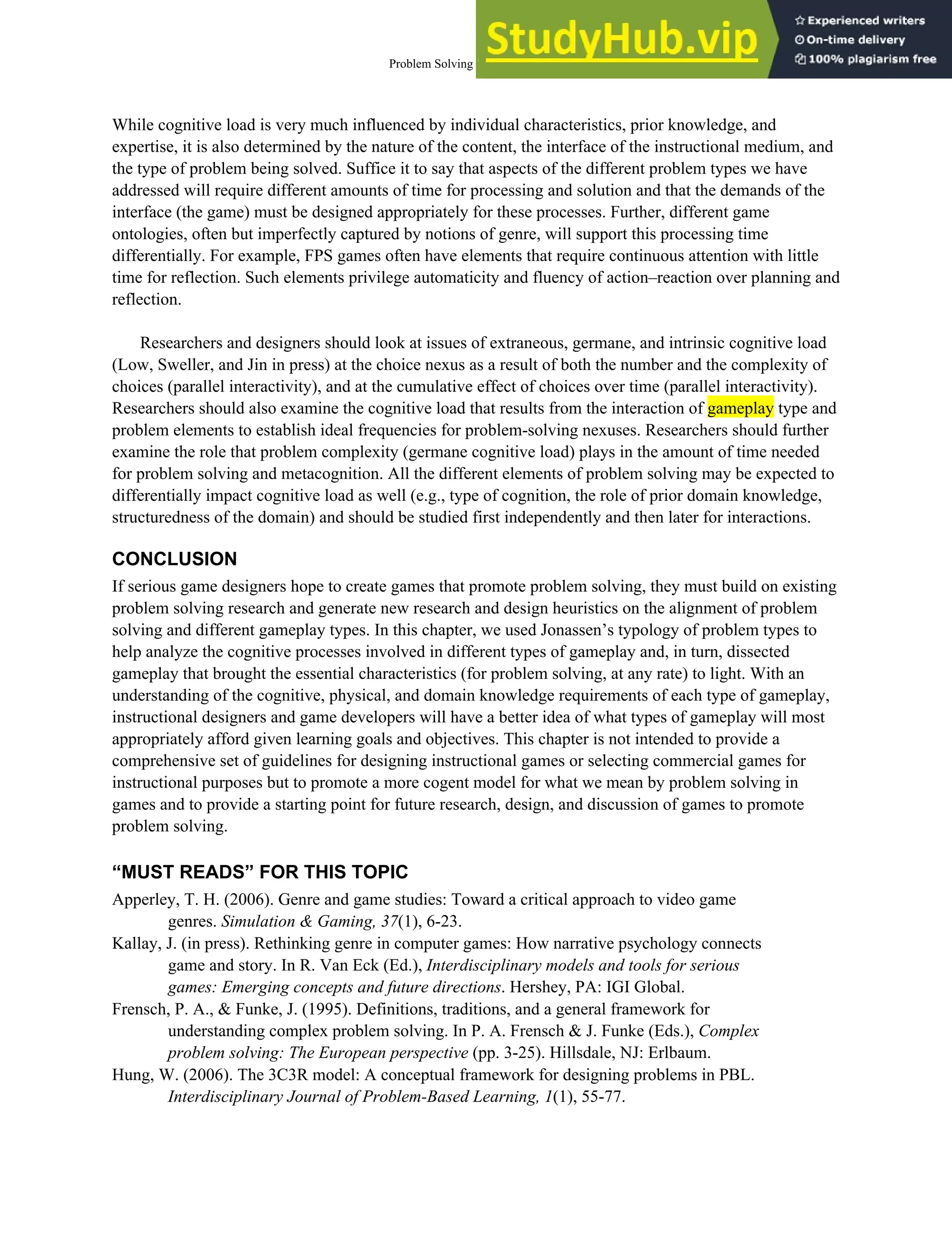 Aligning Problem Solving And Gameplay A Model For Future Research And ...