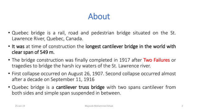 Quebec Bridge Collapse - Case Study | PPTX | Civil Engineering Industry ...