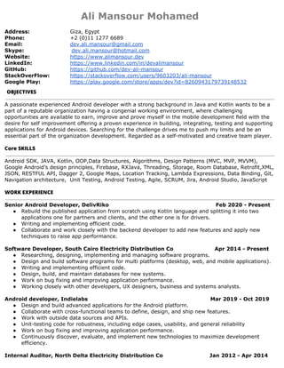Ali Mansour Senior Android developer resume | PDF