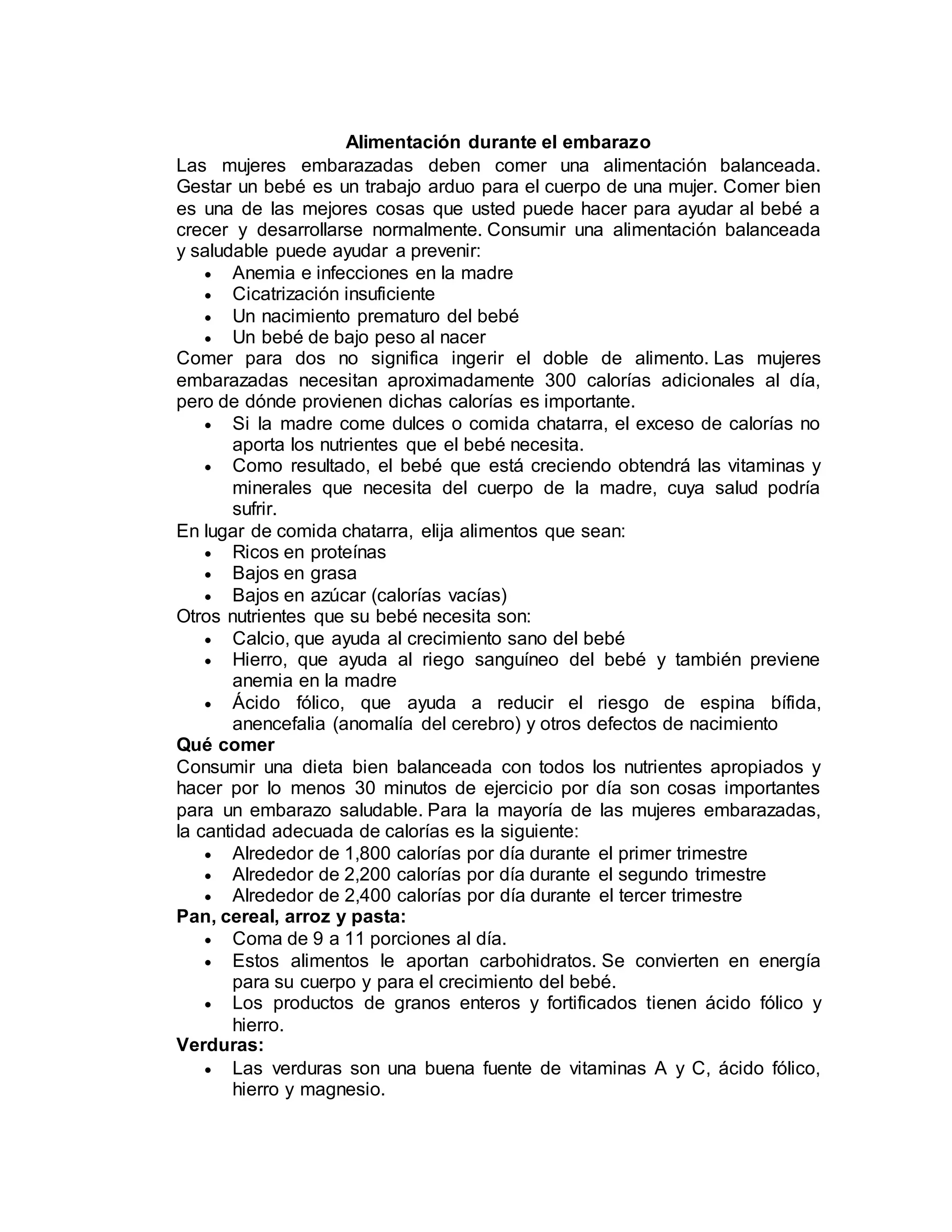 Alimentación durante el embarazo | DOCX
