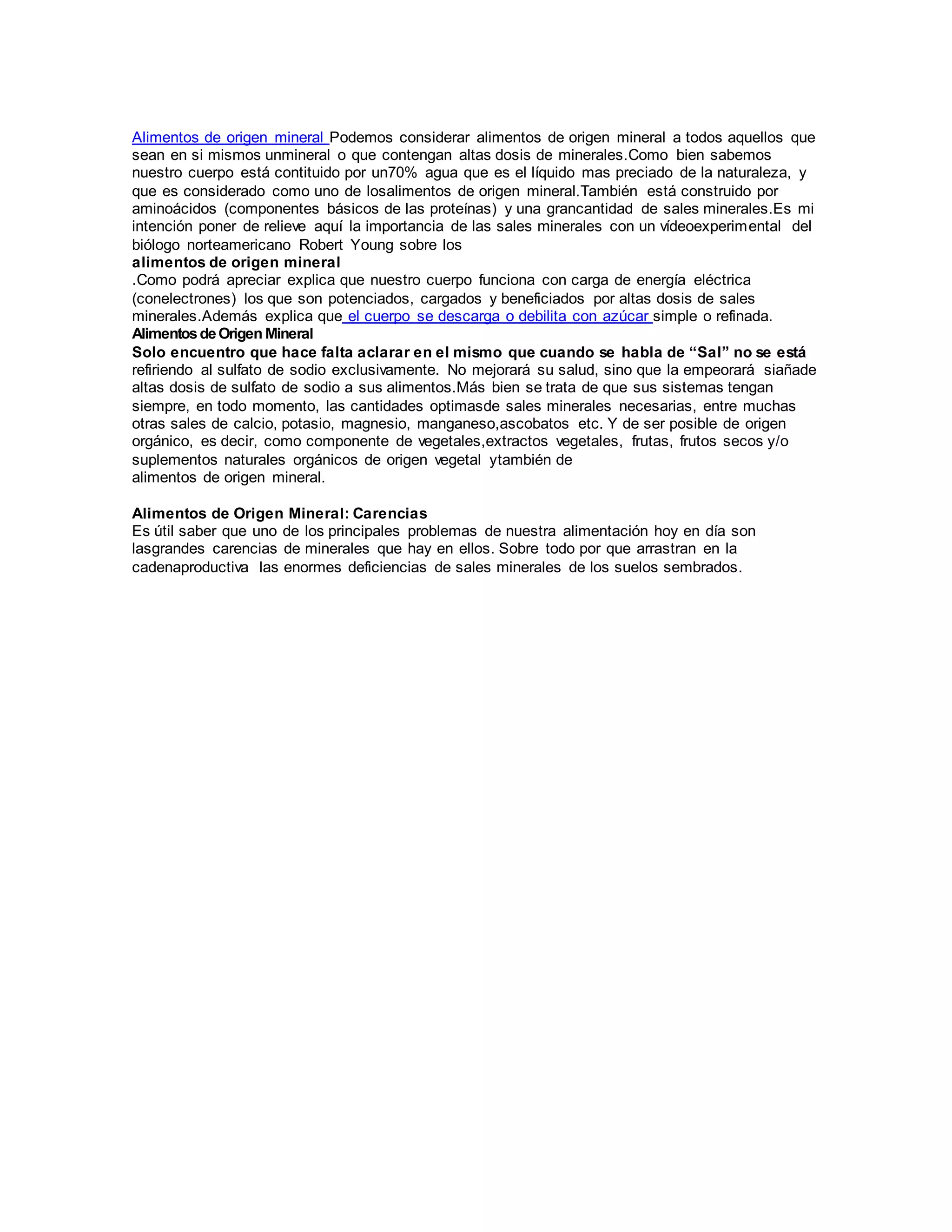 Alimentos de origen mineral | DOCX