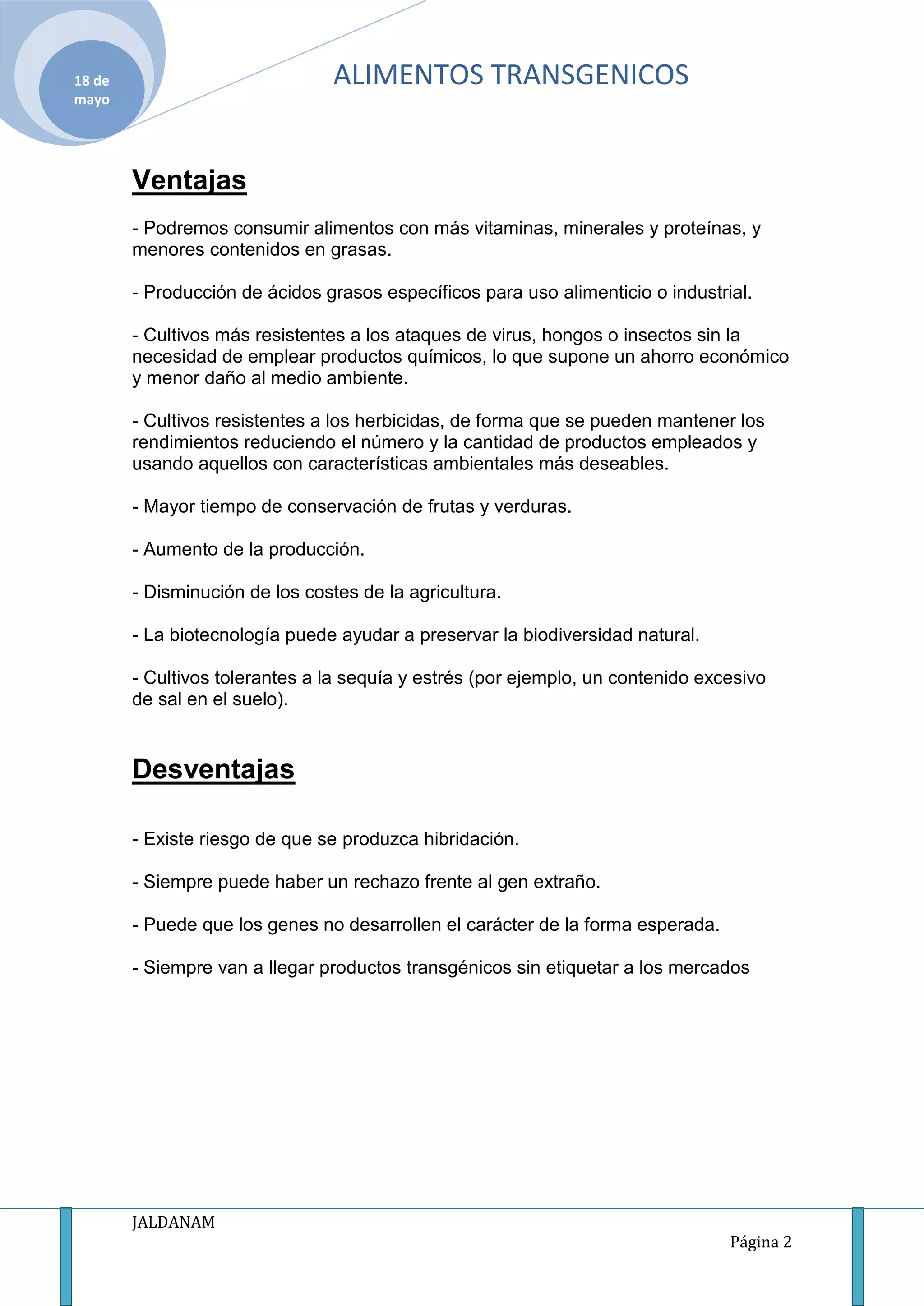 Alimentos transgenicos | DOCX