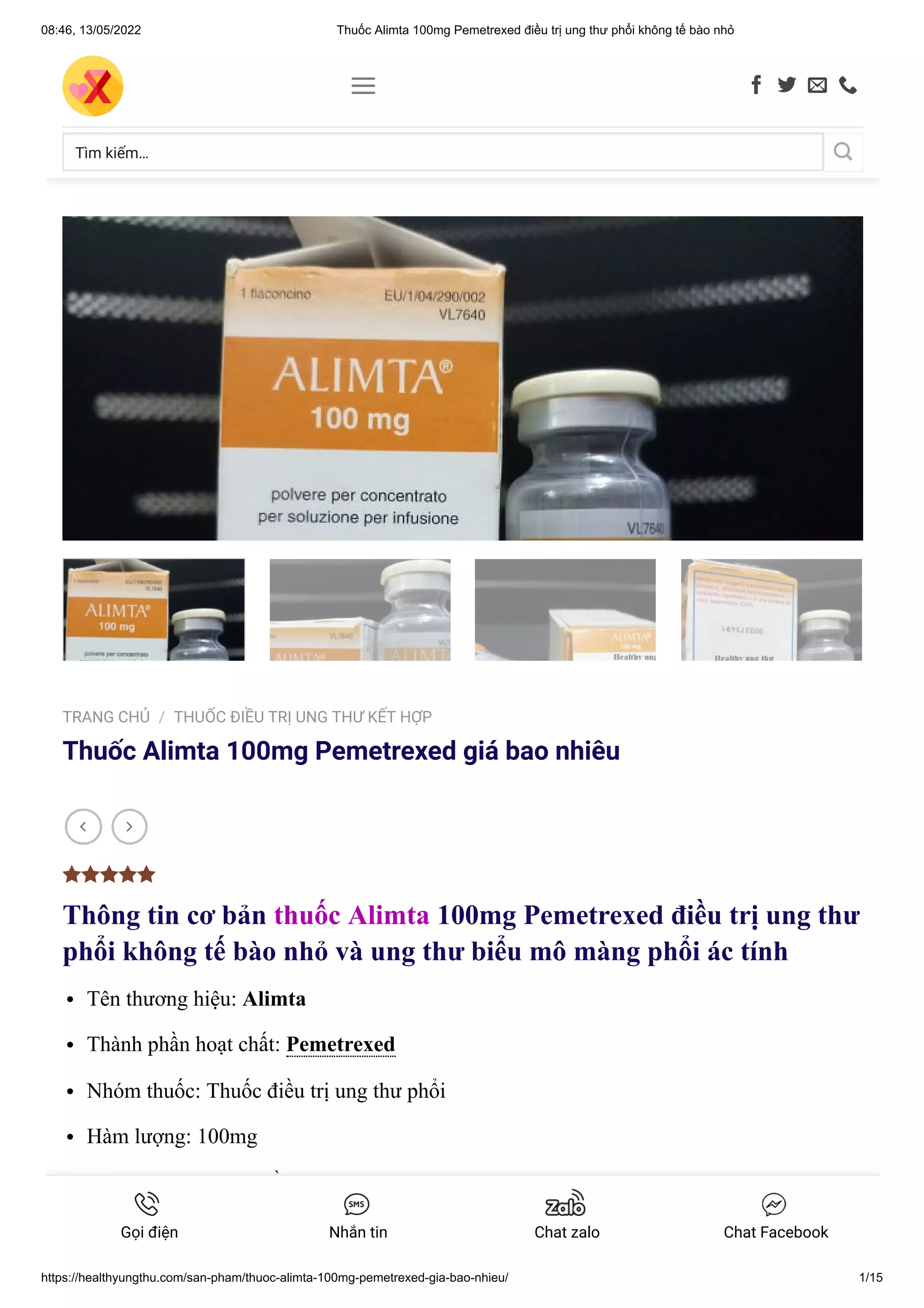 Alimta 100mg Pemetrexed dieu tri ung thu phoi khong te bao nho va ung thu bieu mo mang phoi ac ...