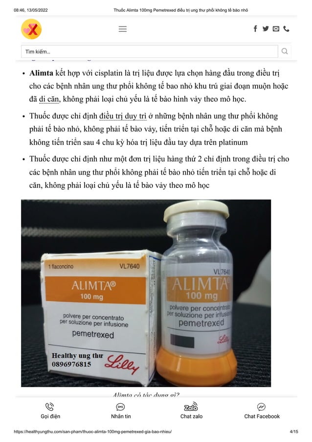 Alimta 100mg Pemetrexed dieu tri ung thu phoi khong te bao nho va ung ...