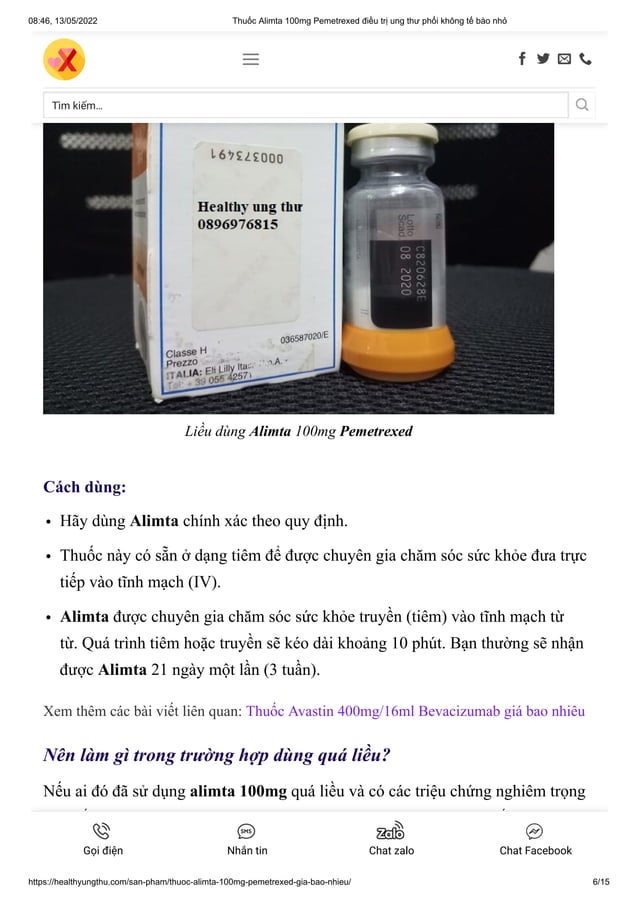 Alimta 100mg Pemetrexed dieu tri ung thu phoi khong te bao nho va ung thu bieu mo mang phoi ac ...