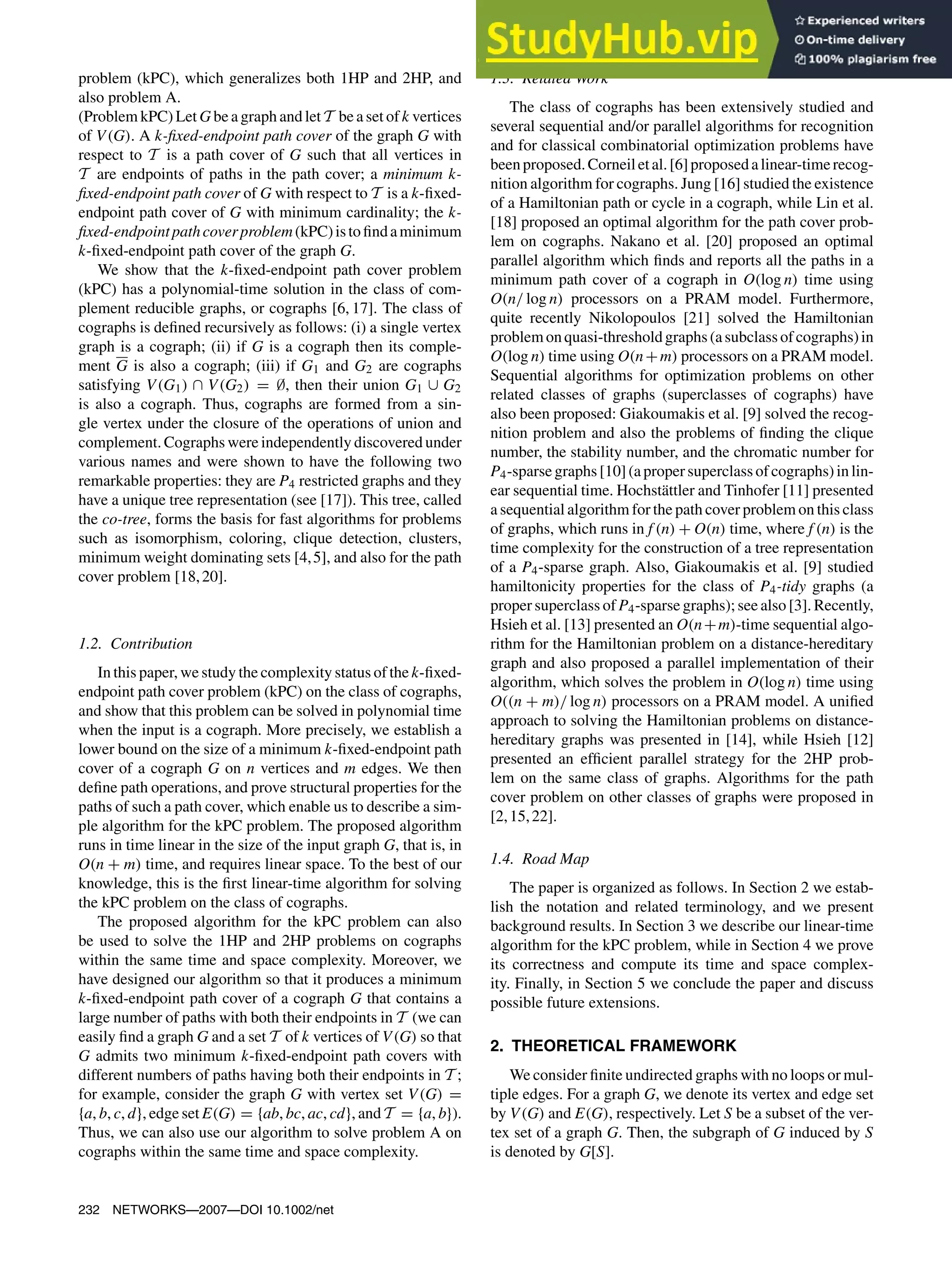 A Linear Time Algorithm For Thek Fixed Endpoint Path Cover Problem On Cographs Pdf