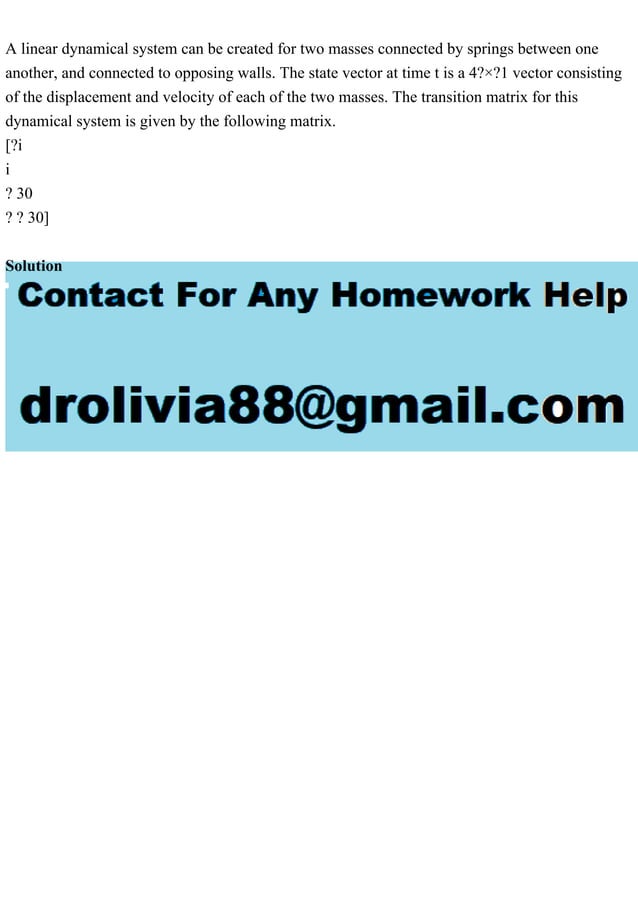 A Linear Dynamical System Can Be Created For Two Masses Connected Bypdf