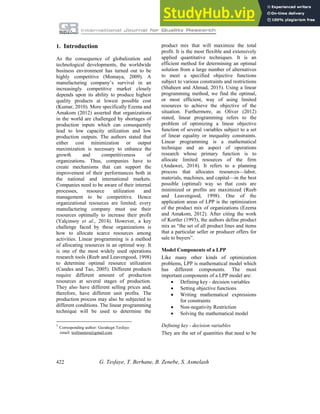 A LINEAR PROGRAMMING METHOD TO ENHANCE RESOURCE UTILIZATION CASE OF ...