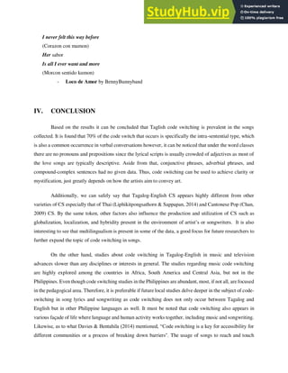 A LINGUISTIC ANALYSIS OF TAGALOG-ENGLISH CODE SWITCHING IN OPM LOVE ...