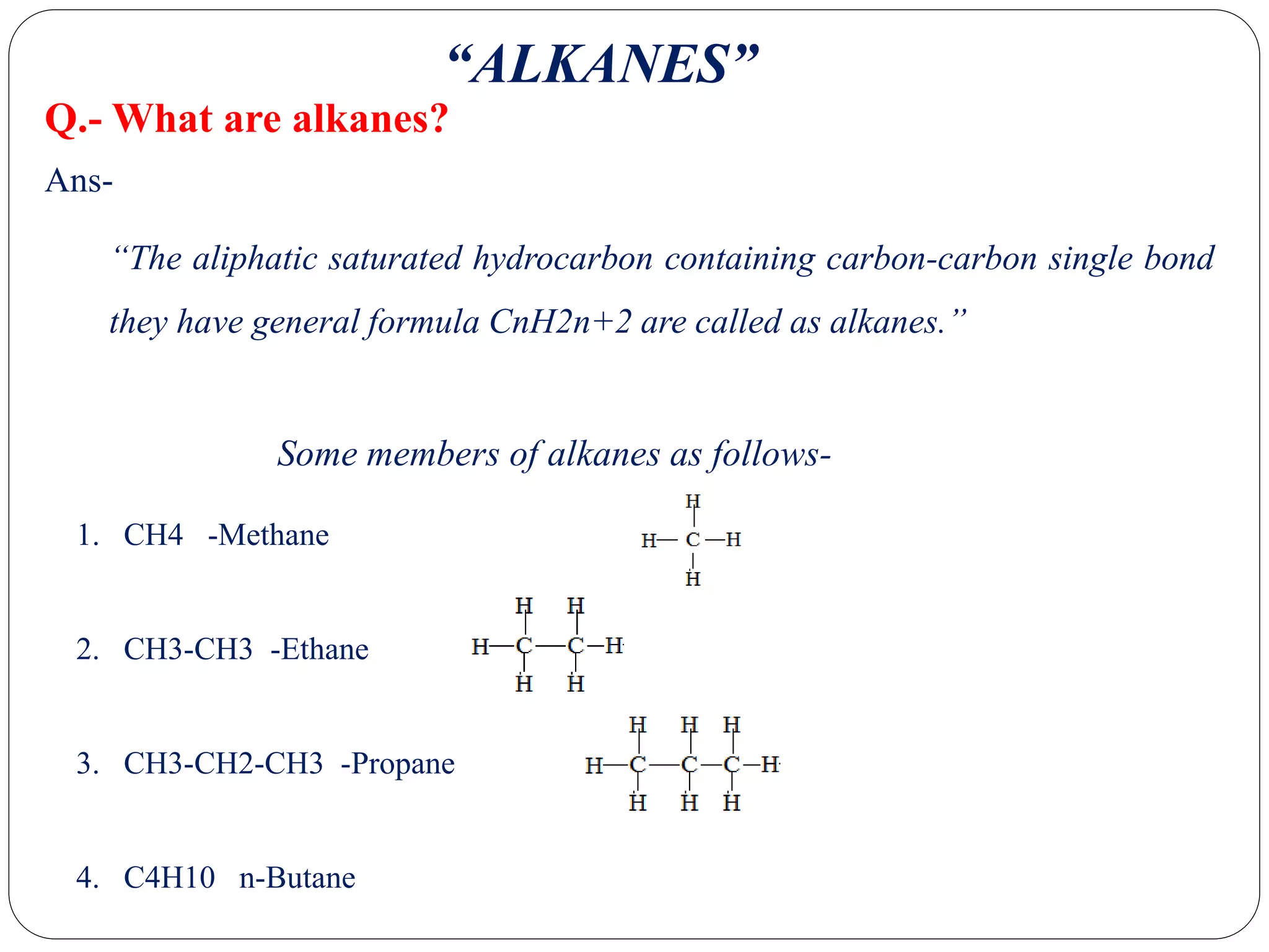 Aliphatic hydrocarbon alkanes | PPTX | Chemistry | Science