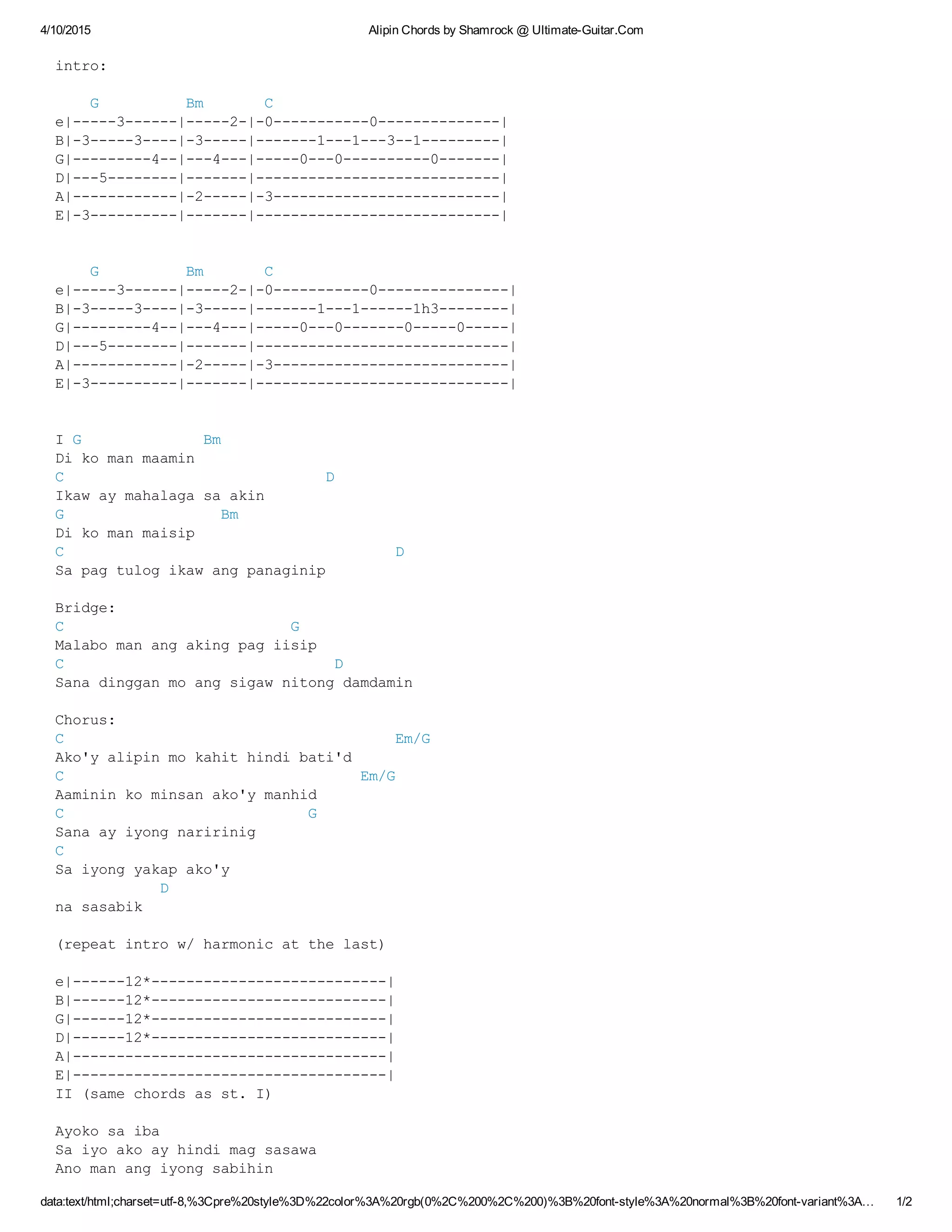 Alipin chords by shamrock @ ultimate guitar | PDF | Music | Entertainment