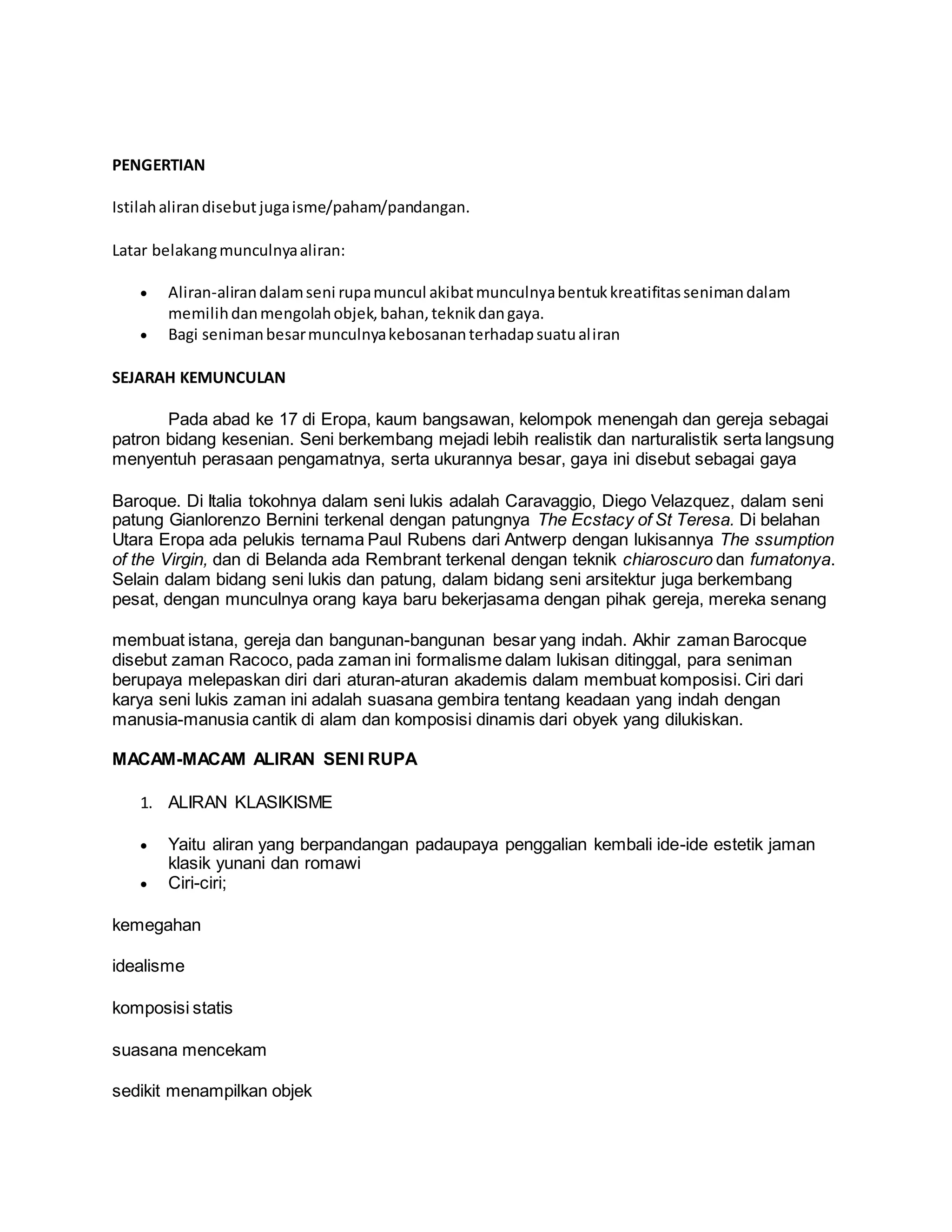 Aliran aliran seni rupa | DOCX