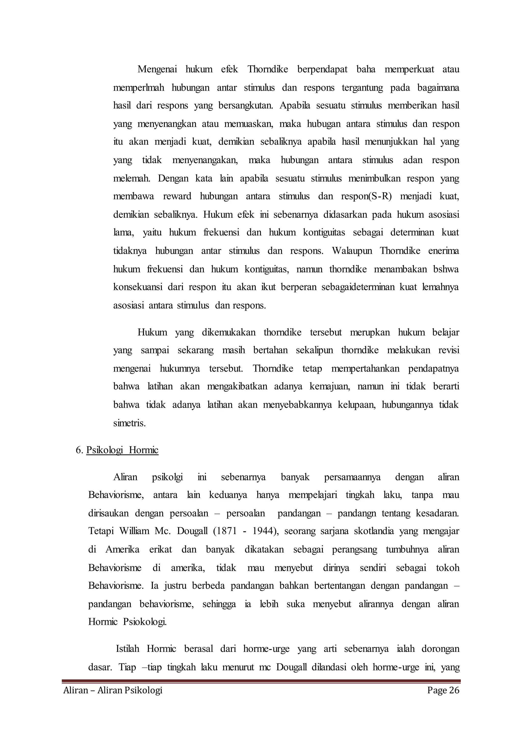 Aliran aliran psikologi | DOCX