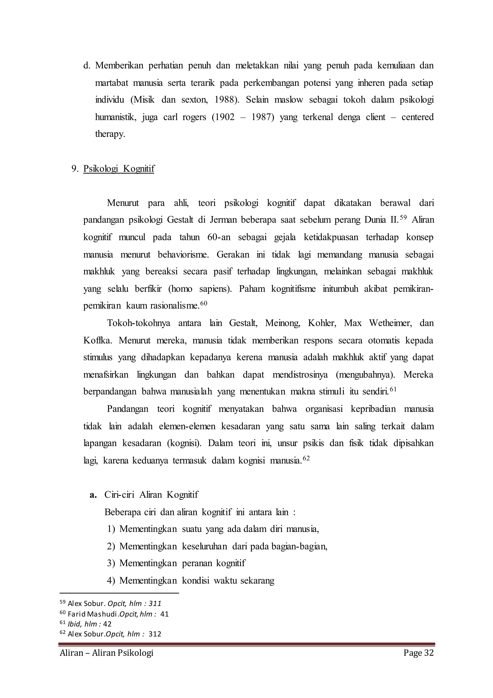 Aliran aliran psikologi | DOCX