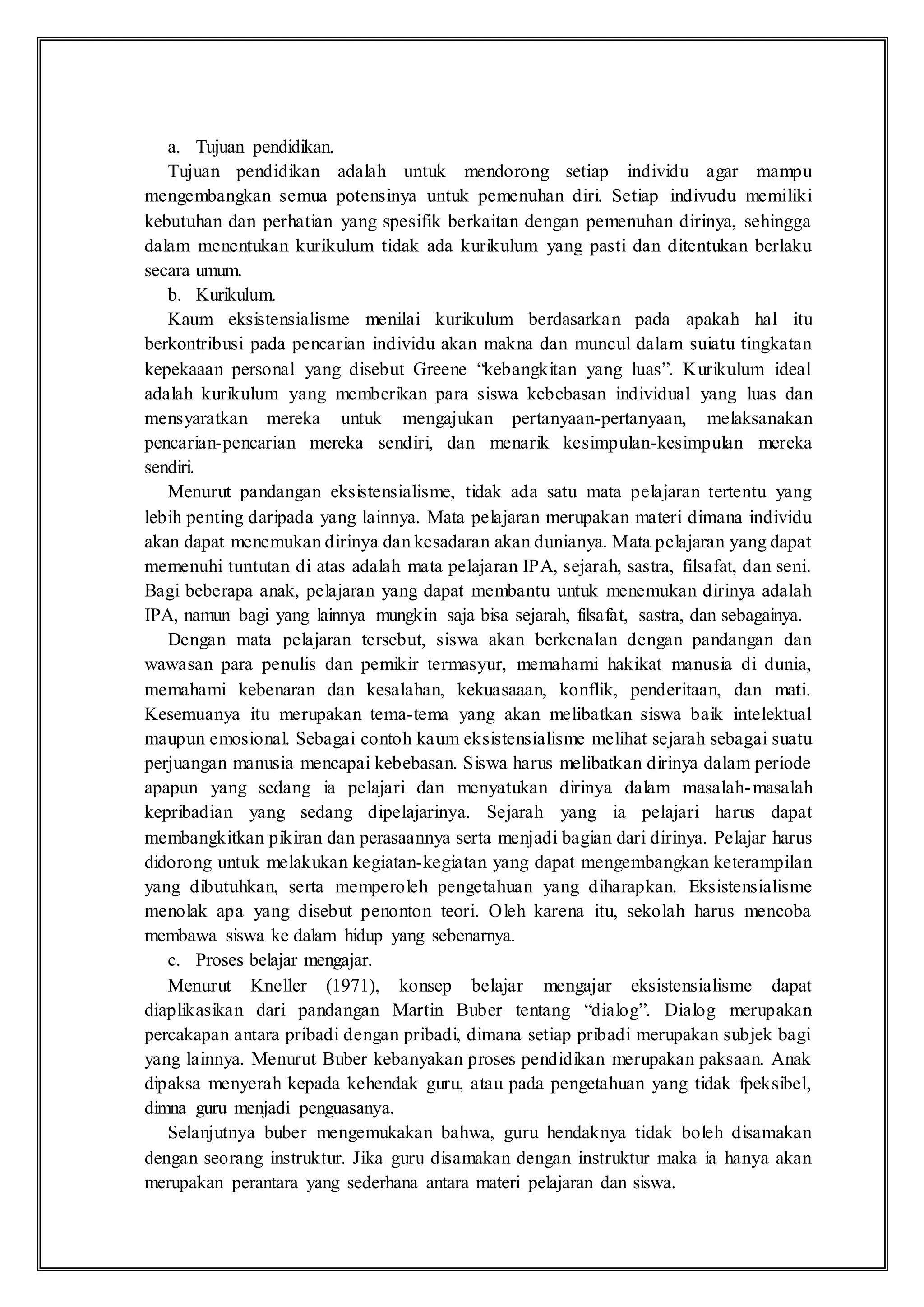 Aliran filsafat pendidikan (pragmatisme, eksistensialisme. progresivisme) | DOCX