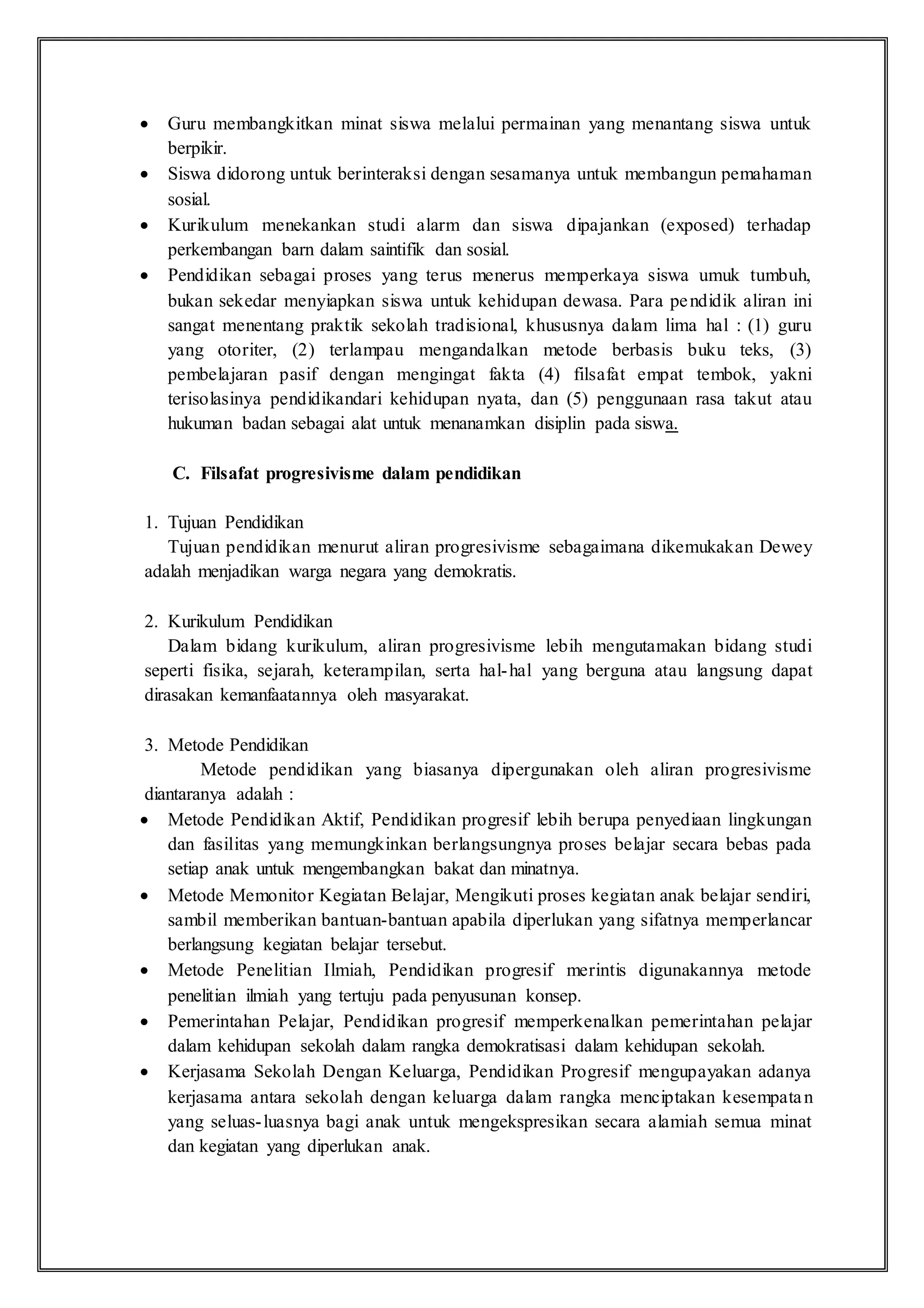 Aliran filsafat pendidikan (pragmatisme, eksistensialisme. progresivisme) | DOCX