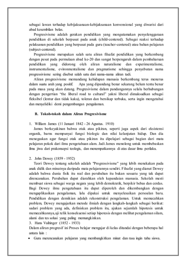 Aliran filsafat pendidikan (pragmatisme, eksistensialisme. progresivisme) | DOCX