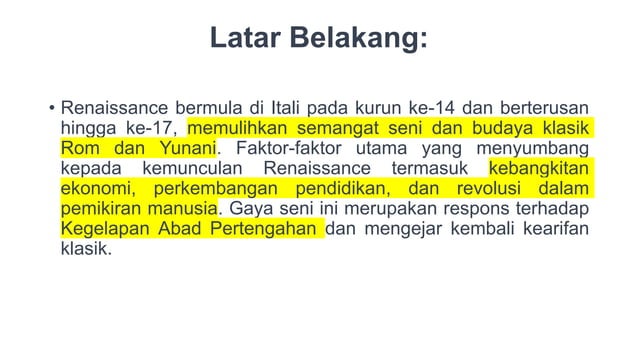 SEJARAH SENI BARAT: ALIRAN RENAISSANCE DAN TOKOH-TOKOHNYA | PPTX