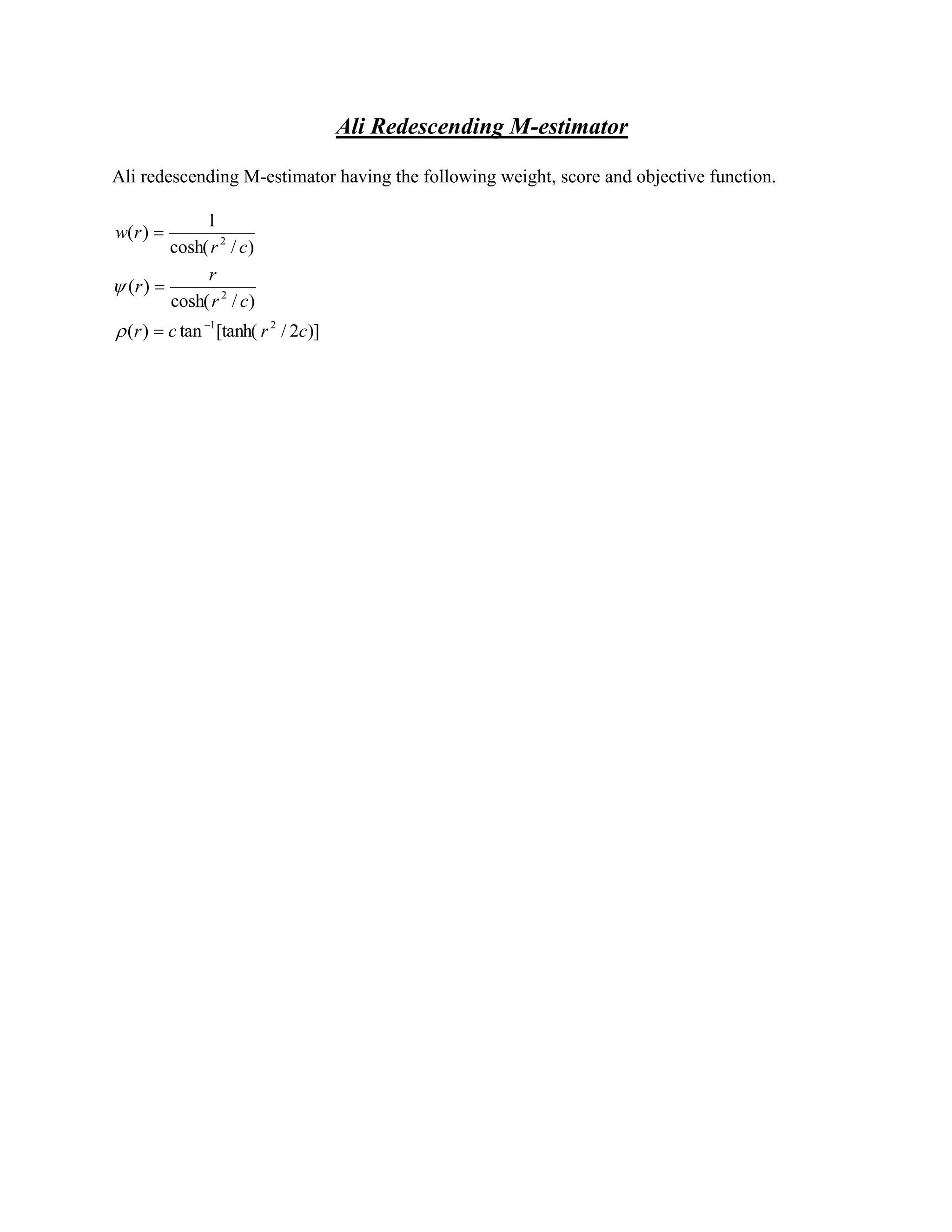 Ali Redescending M-Estimator | PDF