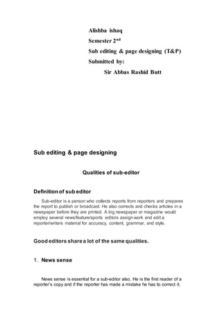 Qualities Of Sub Editor | DOCX
