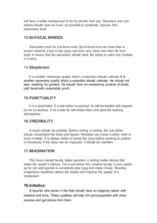 Qualities Of Sub Editor | DOCX