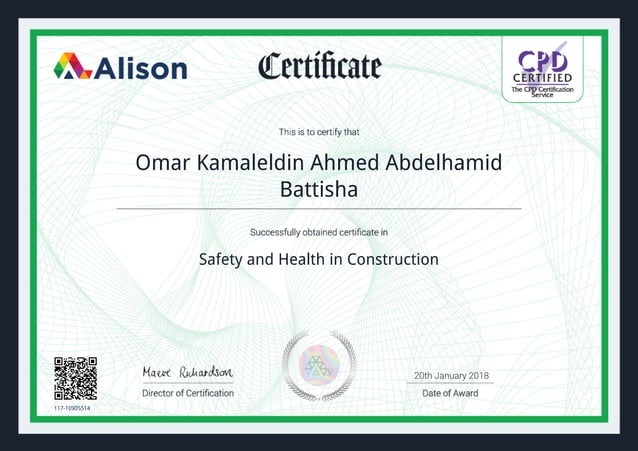 Alison certificate - Safety and health in construction | PDF