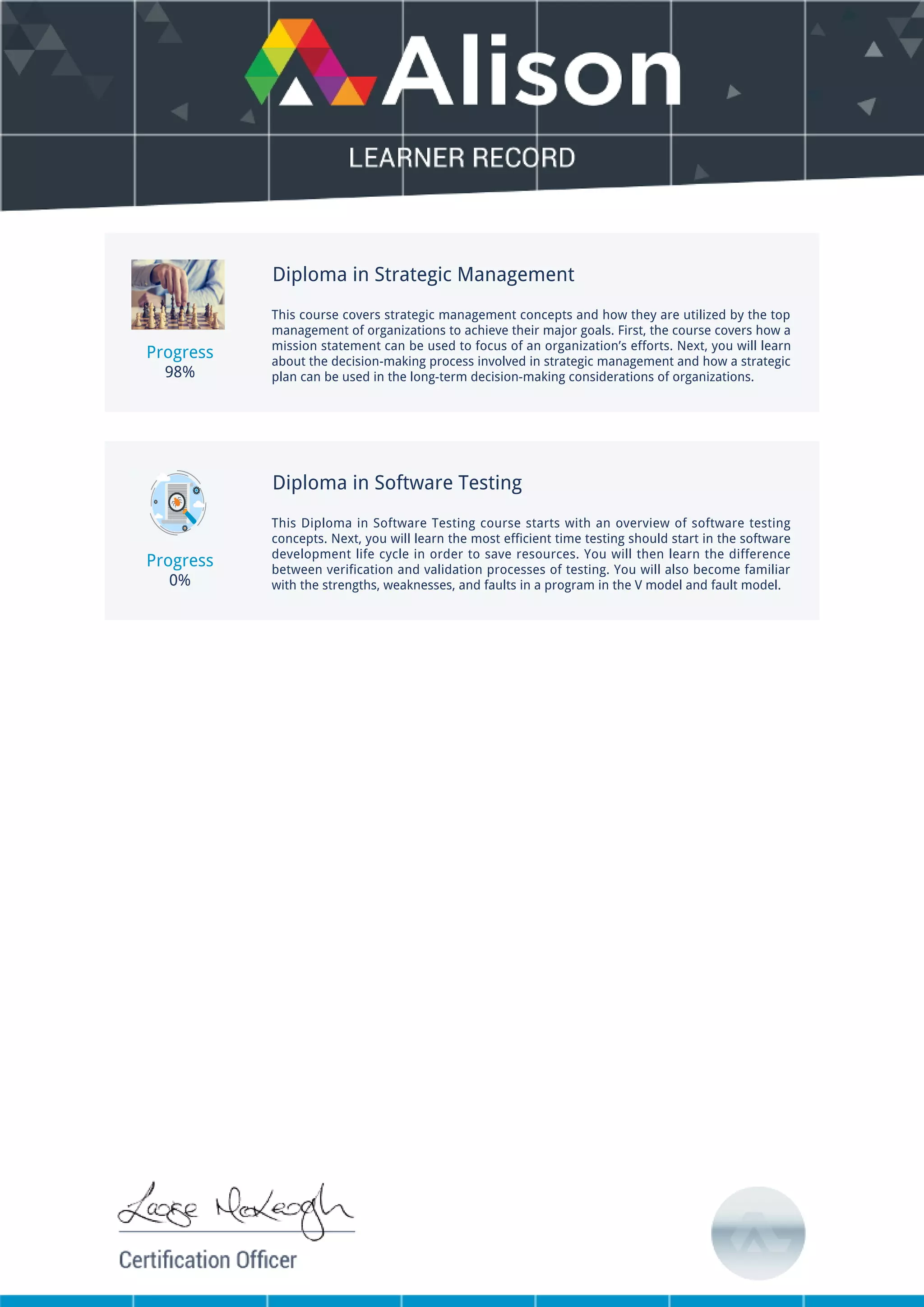 Alison learner record | PDF