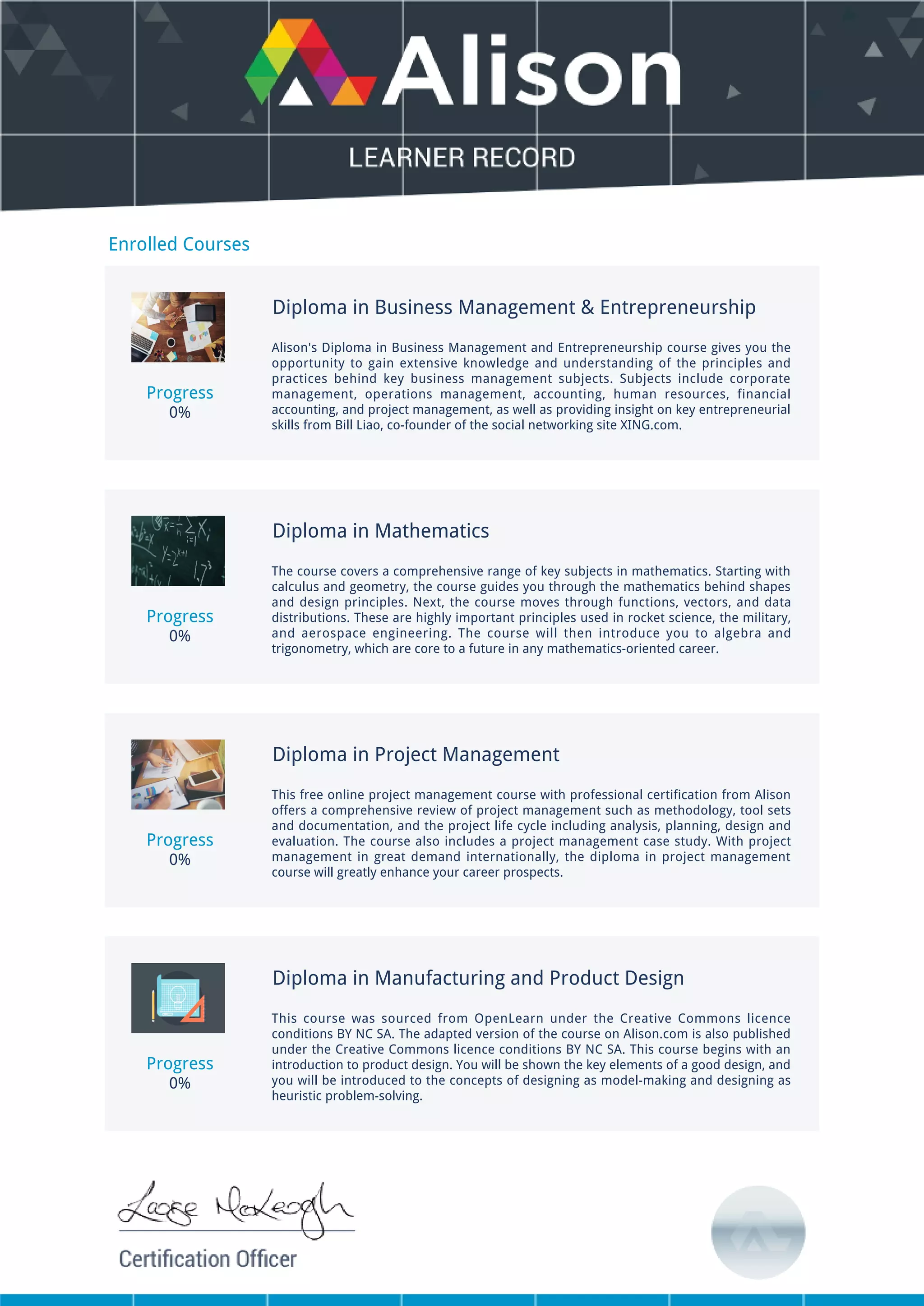 Alison learner record | PDF