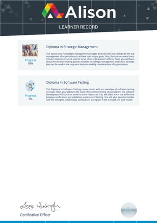 Alison learner record | PDF