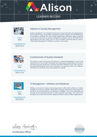 Alison learner record | PDF