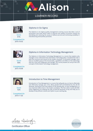 Alison learner record | PDF