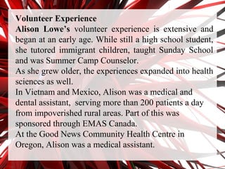 Alison lowe overview | PPT