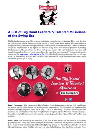A list of big band leaders & talented musicians of the swing era | PDF