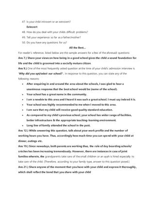 A list of the 50 most common interview questions for parents which ...